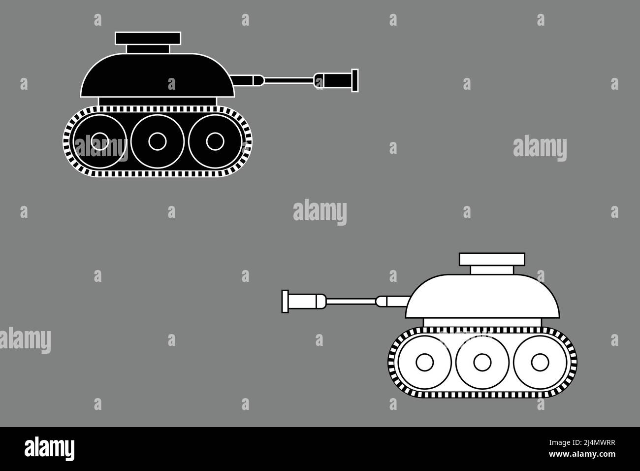 Tank side view flat design icon black white outline vector illustration ...