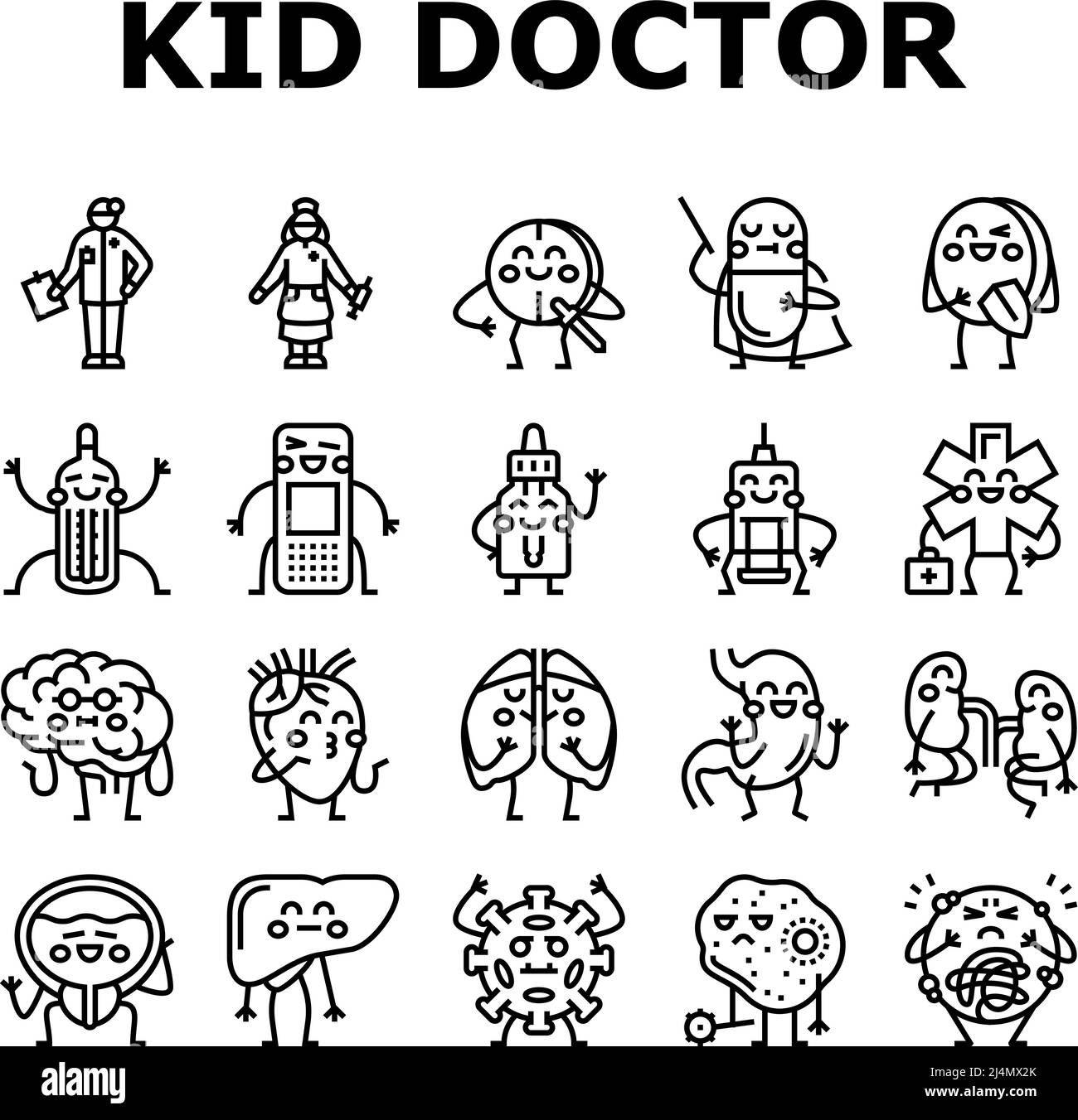 Kid Doctor Disease Treatment Icons Set Vector Stock Vector Image & Art ...