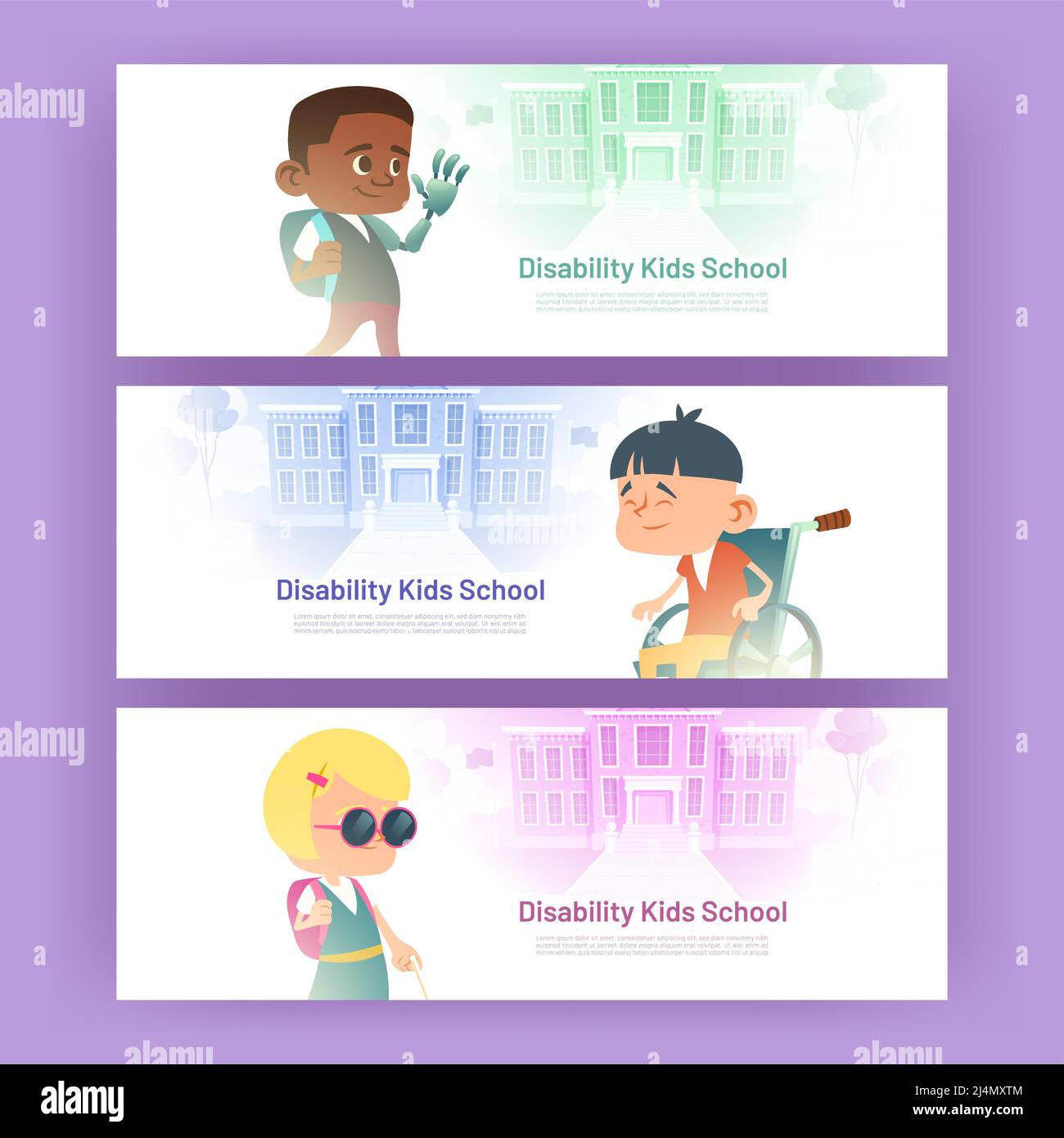 Disability kids school posters. Concept of education for children with ...