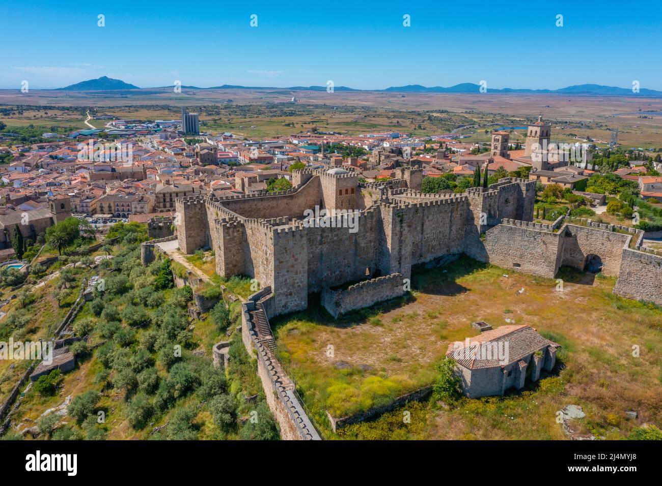 Aerial view of castle in Spanish town Trujillo Stock Photo - Alamy