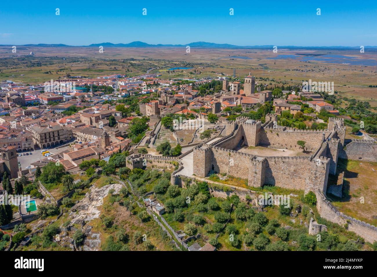 Aerial view of castle in Spanish town Trujillo Stock Photo - Alamy