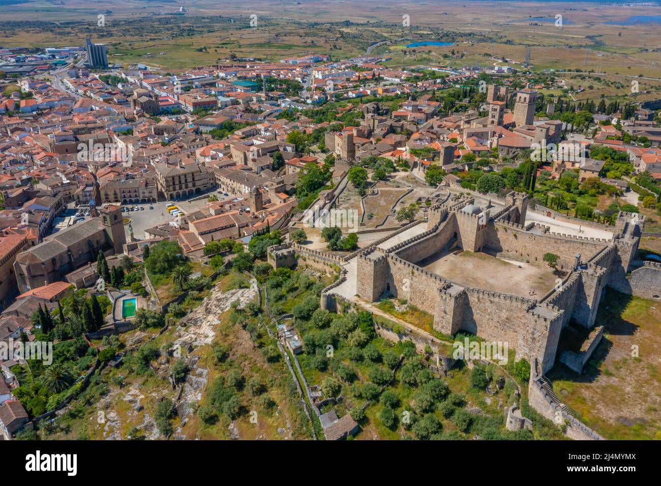 Aerial view of castle in Spanish town Trujillo Stock Photo - Alamy