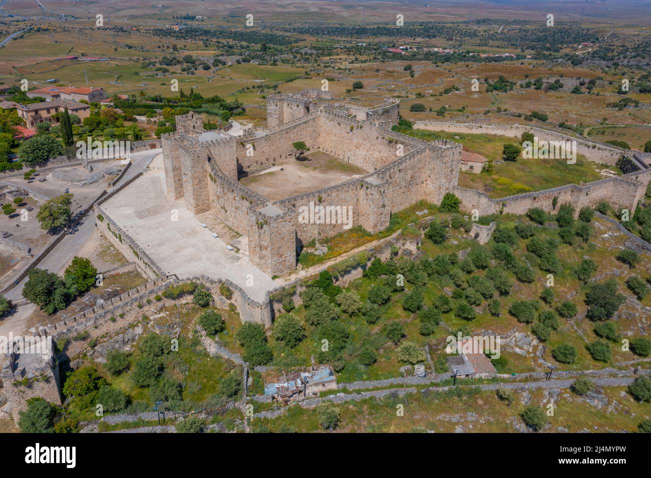 Aerial view of castle in Spanish town Trujillo Stock Photo - Alamy