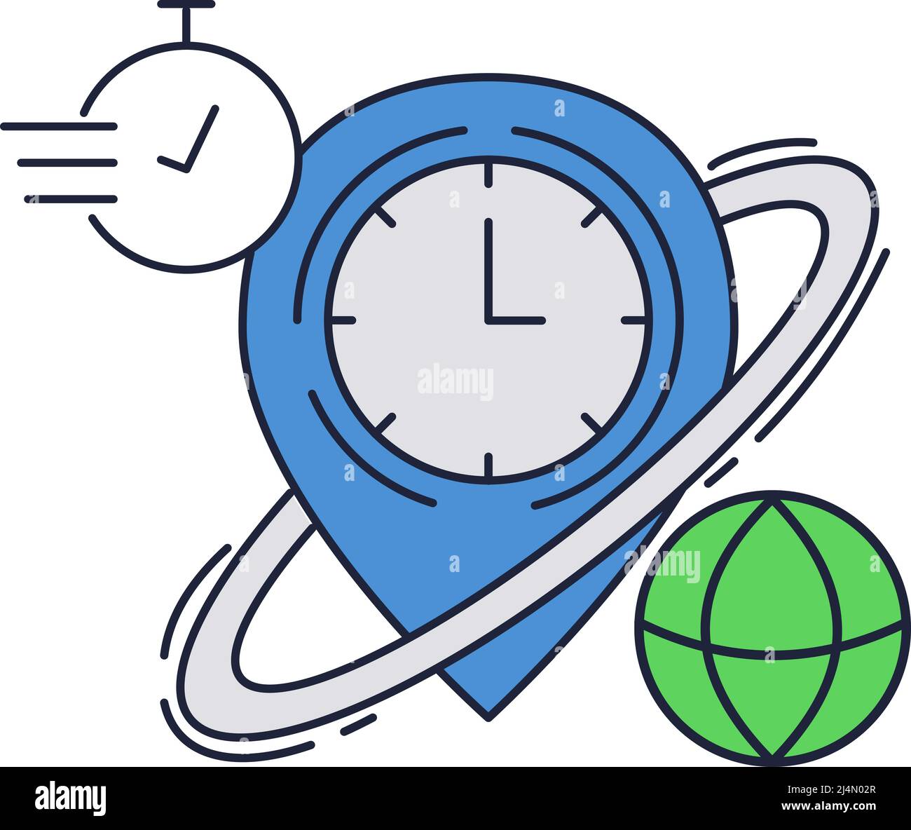 Global time icon. Vector earth planet and clock isolated on white ...