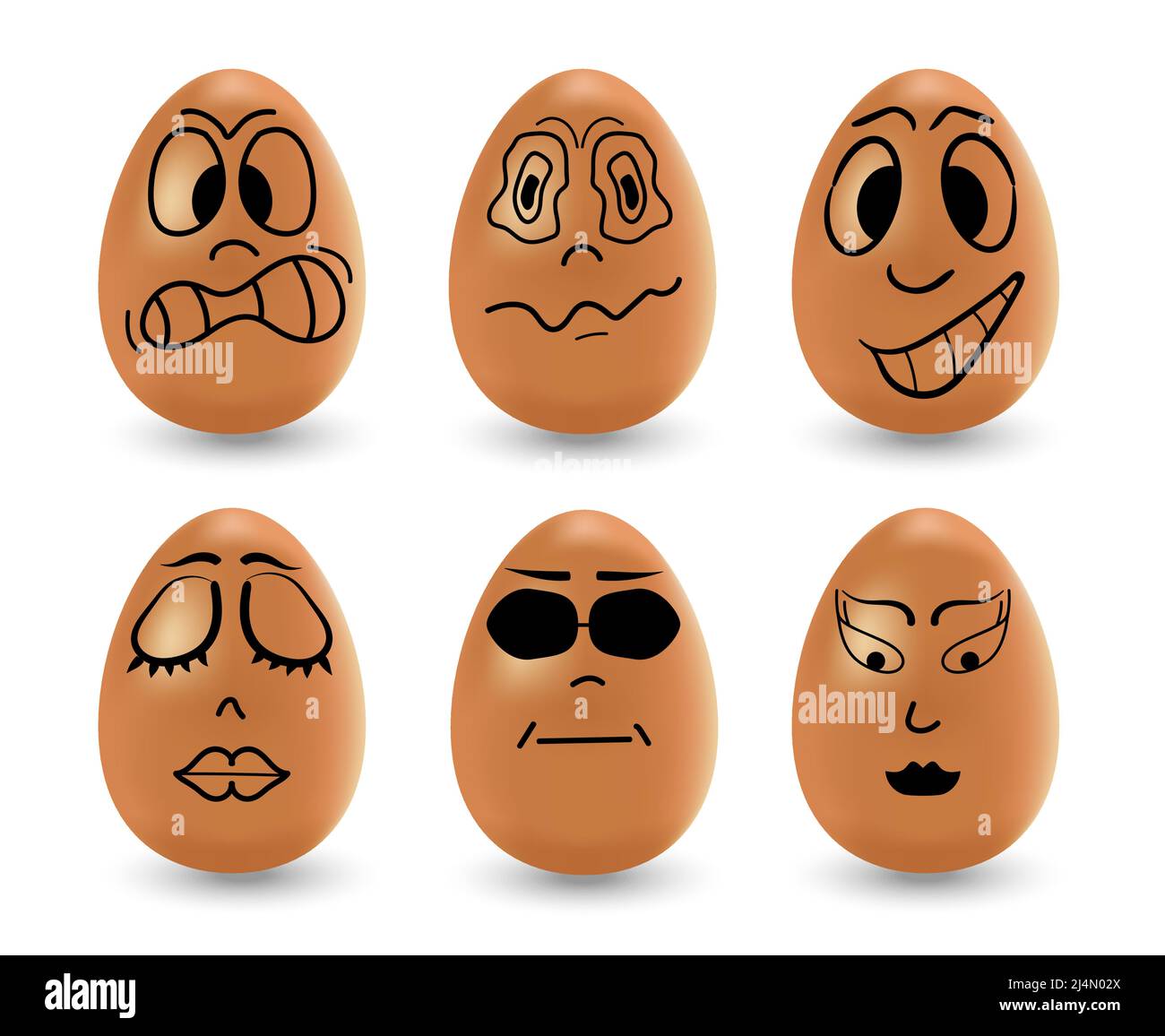 Funny Easter eggs set vector. Realistic brown eggs on a white ...