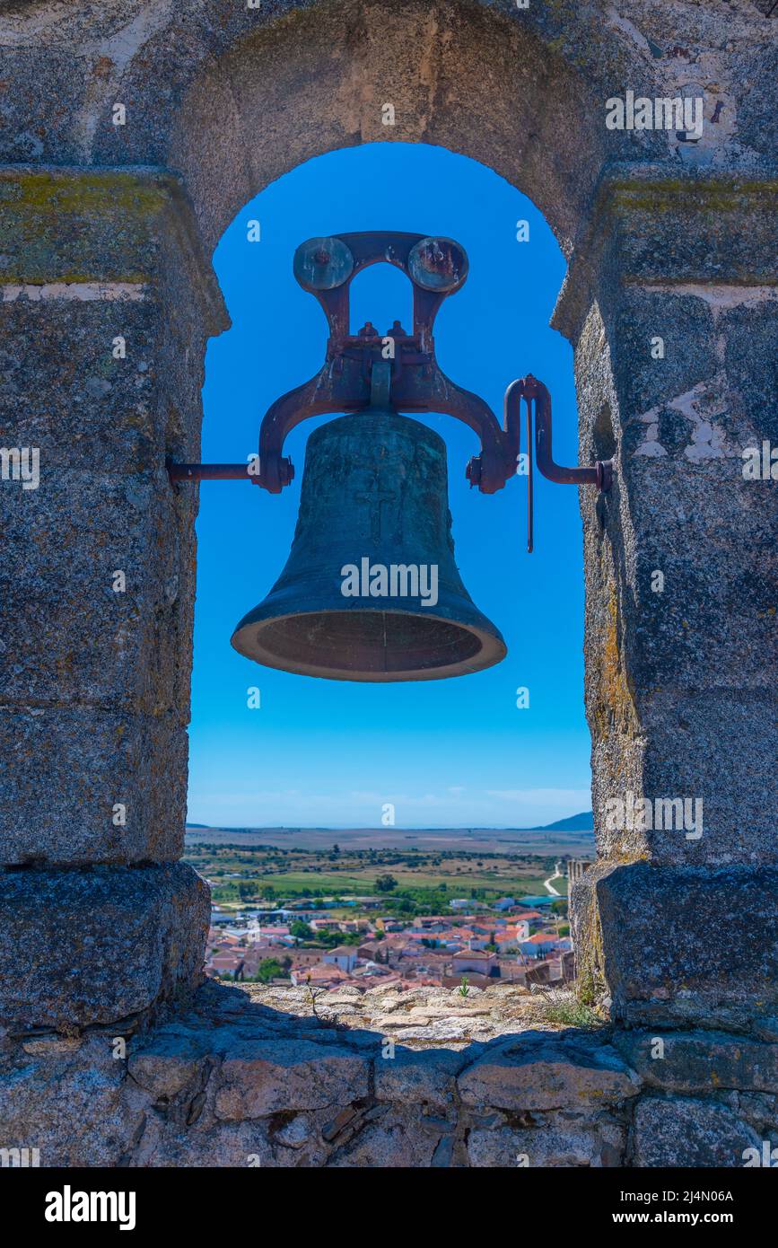 Bell at the castle in Spanish town Trujillo Stock Photo - Alamy