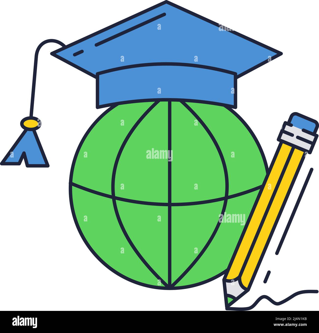 Education icon vector globe, pencil, academic hat Stock Vector Image ...
