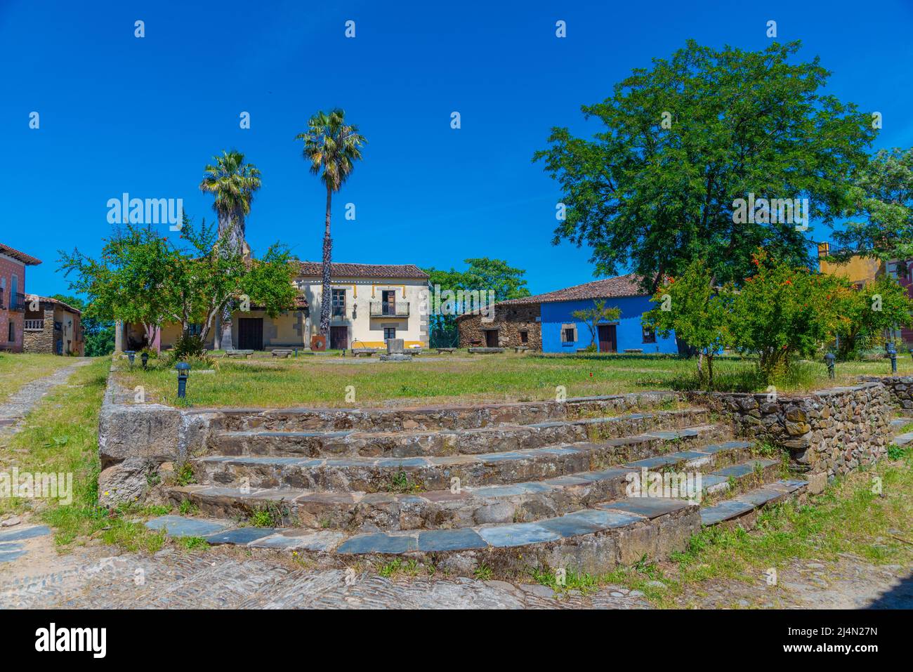 Plaza mayor at a ghost town Granadilla in Spain Stock Photo - Alamy