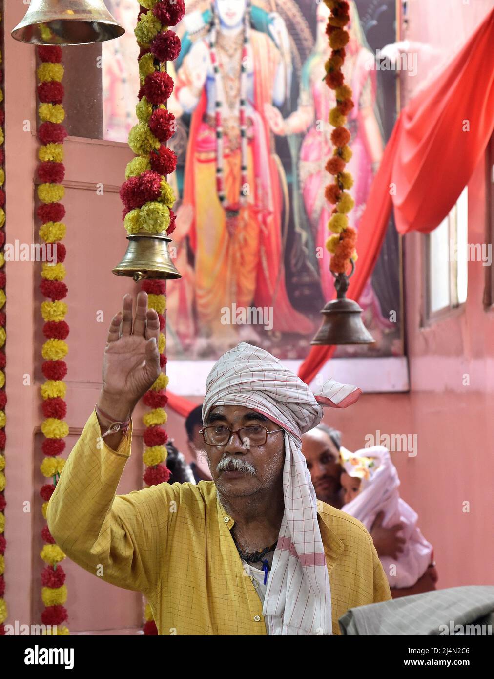 Bikaner, India. 16th Apr, 2022. Devotees offering prayers at Hanuman ...