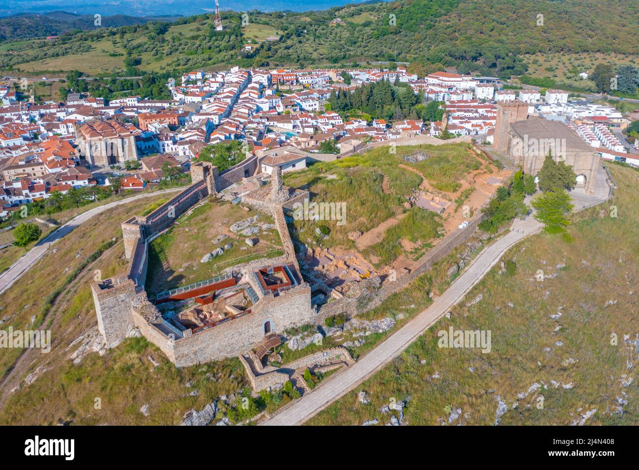 Panorama view of castle in Spanish town Aracena Stock Photo - Alamy