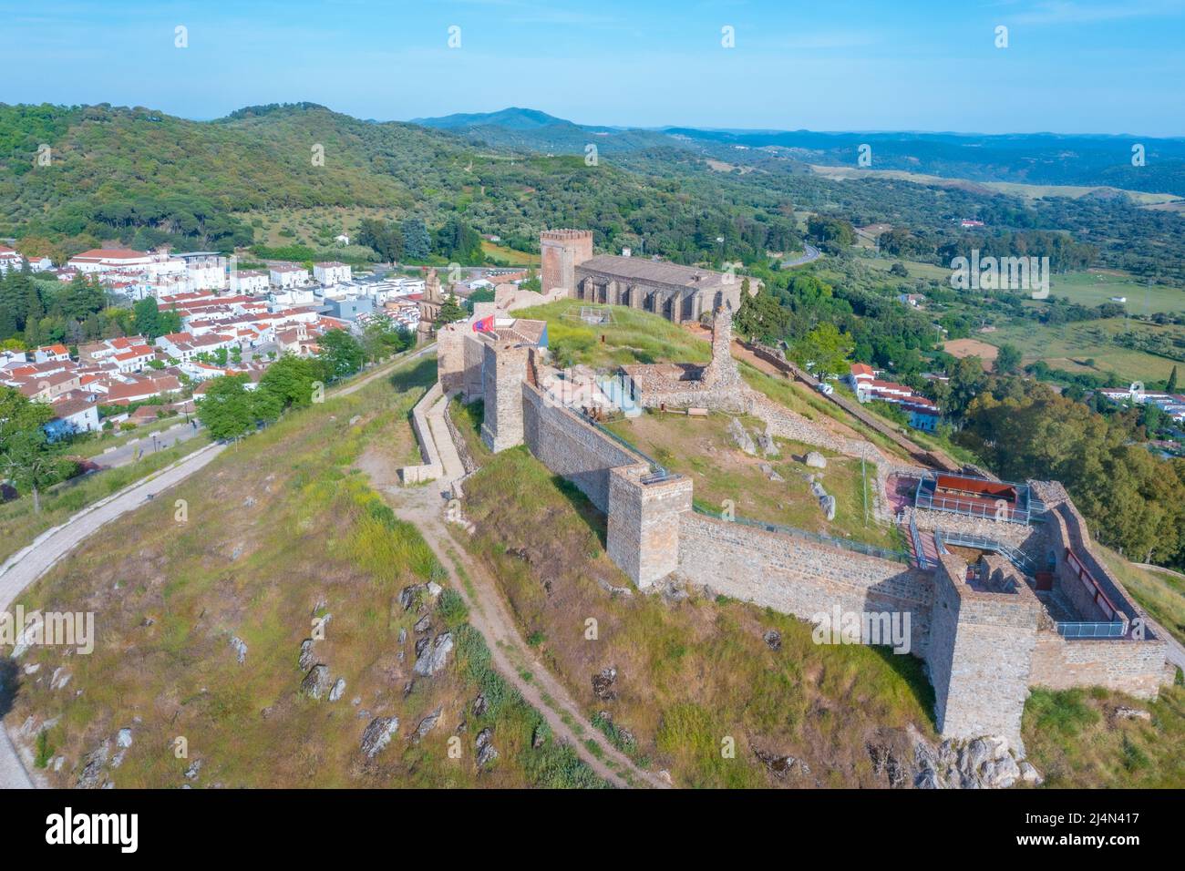 Panorama view of castle in Spanish town Aracena Stock Photo - Alamy