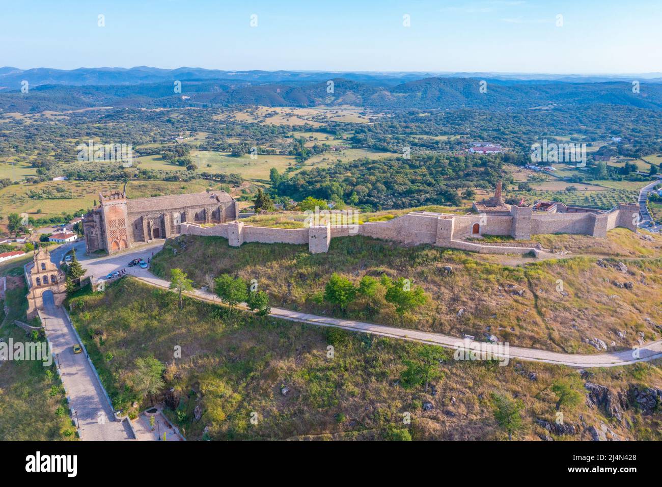 Panorama view of castle in Spanish town Aracena Stock Photo - Alamy