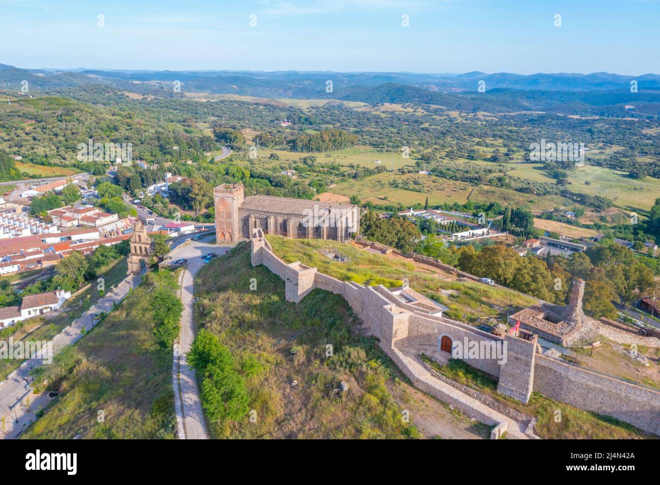 Panorama view of castle in Spanish town Aracena Stock Photo - Alamy