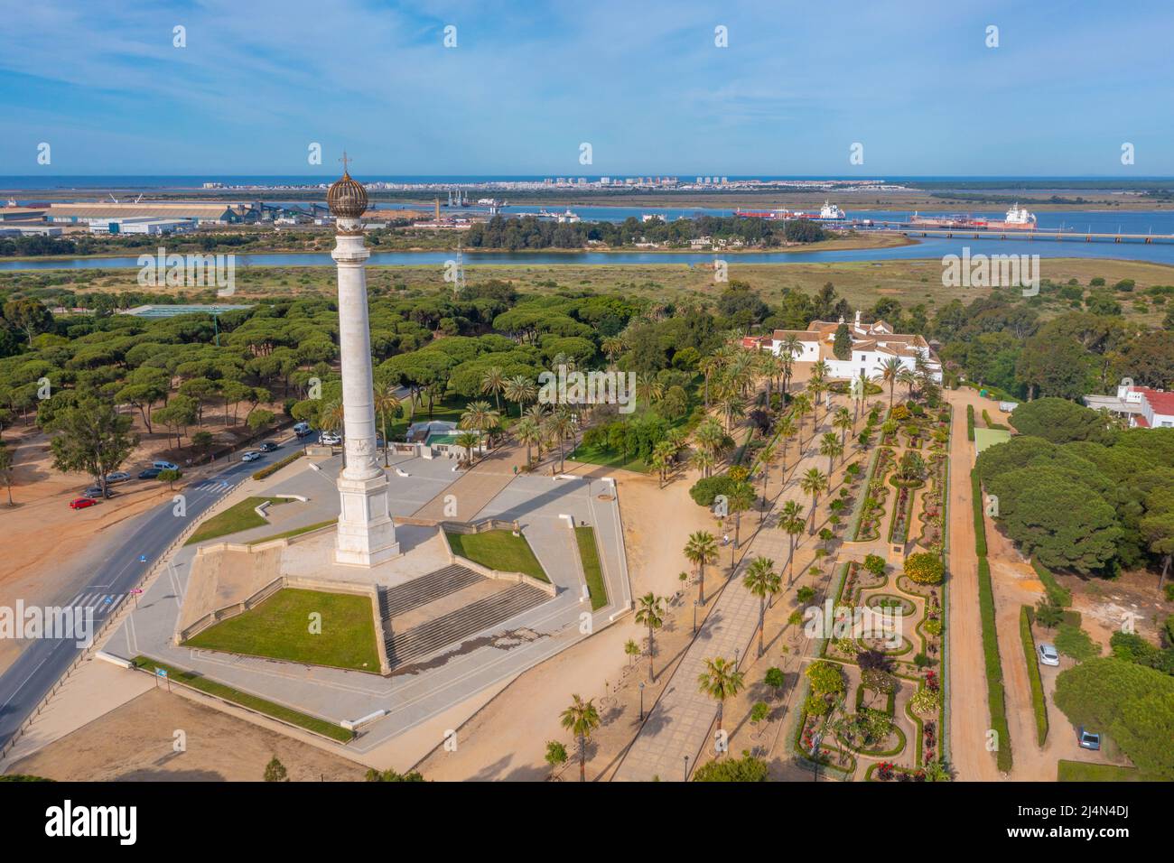 Aerial view of the Monumento a los Descubridores at La Rabida near ...
