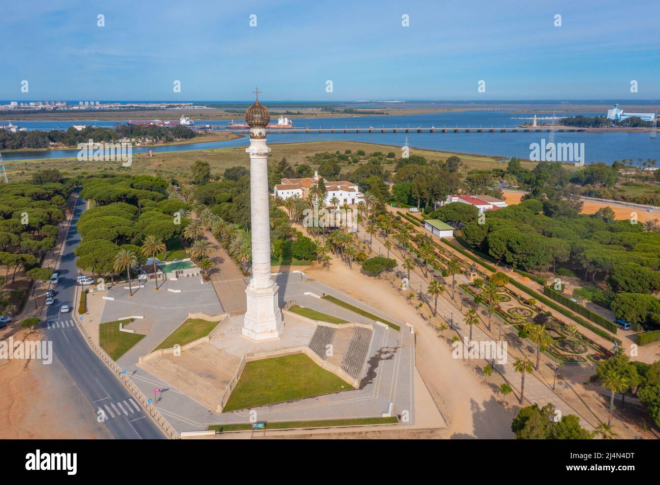 Aerial view of the Monumento a los Descubridores at La Rabida near ...