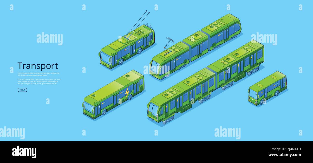 Transport isometric web banner, exhibition of different commuter ...