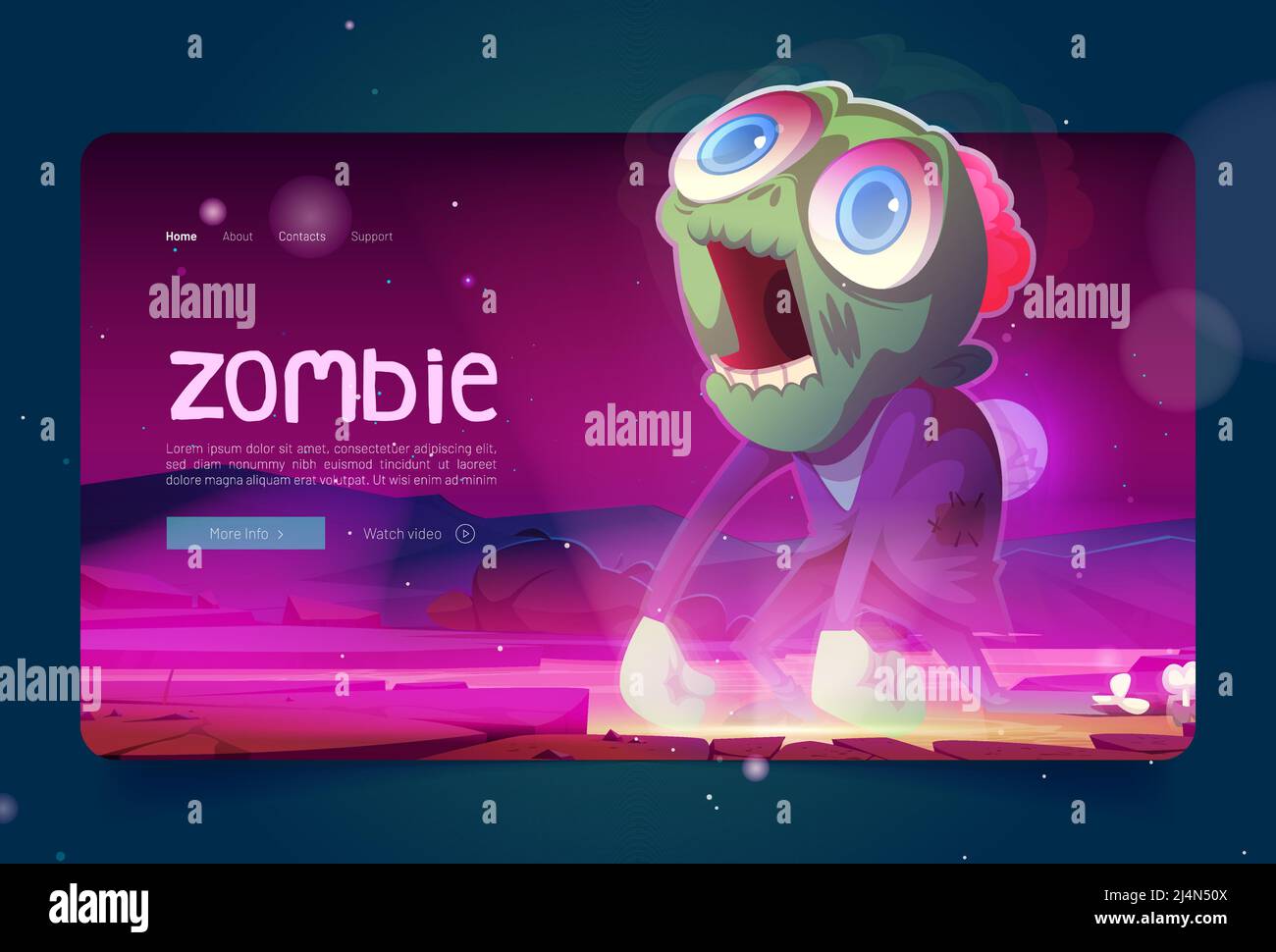 Zombie banner with scary monster, green undead character. Vector ...