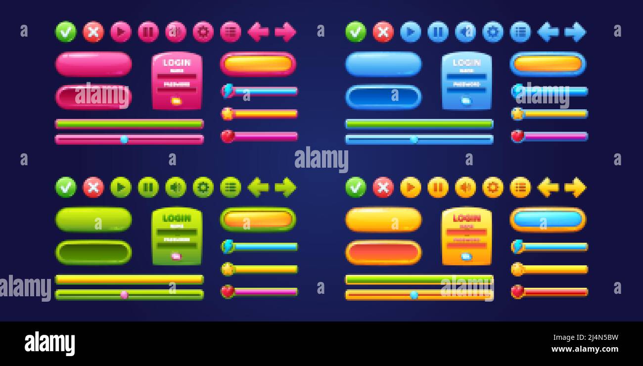 Game design interface with glossy buttons and panels. Vector cartoon ...