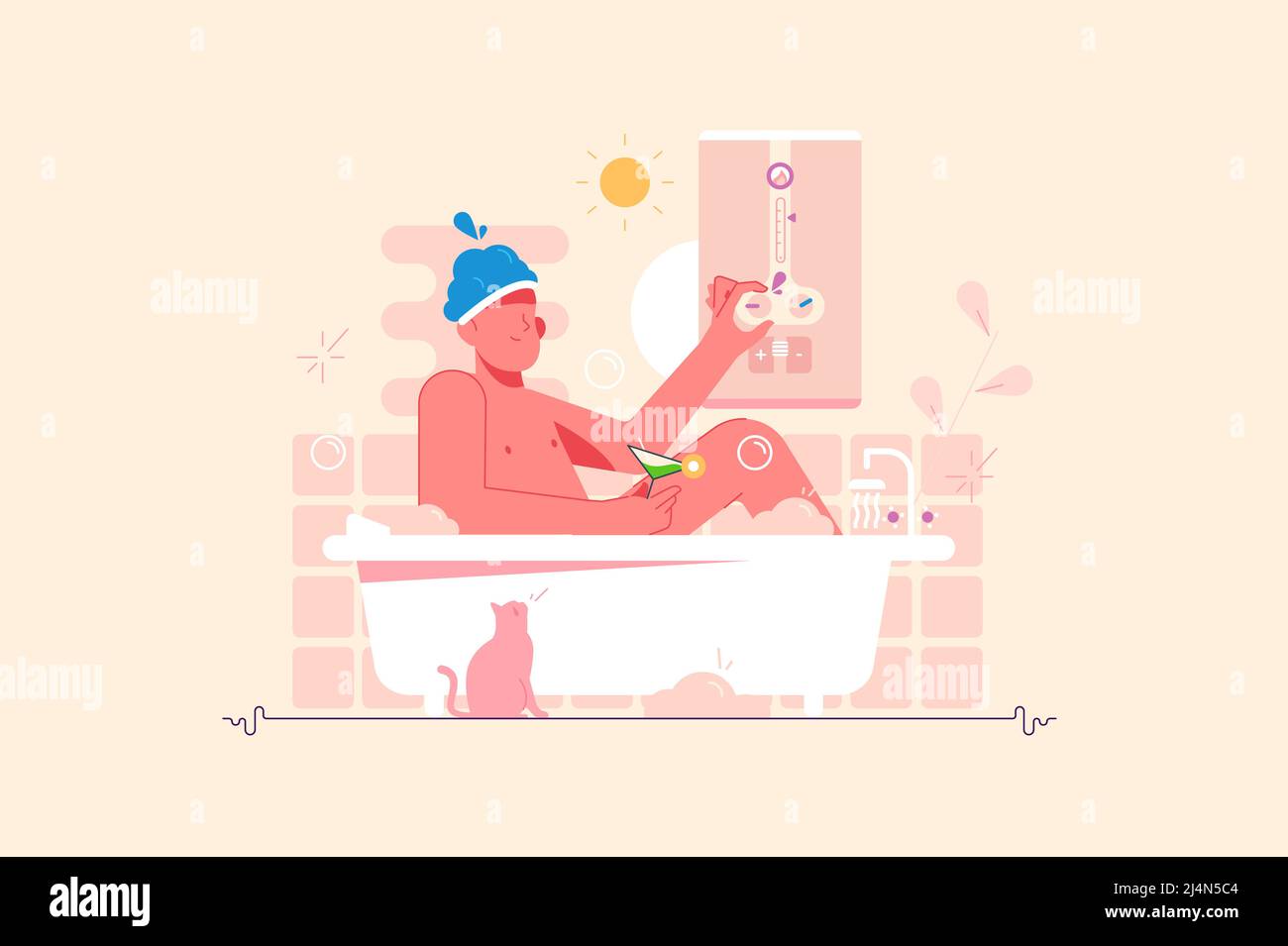 Electric boiler for water heater and man take bath Stock Vector Image ...
