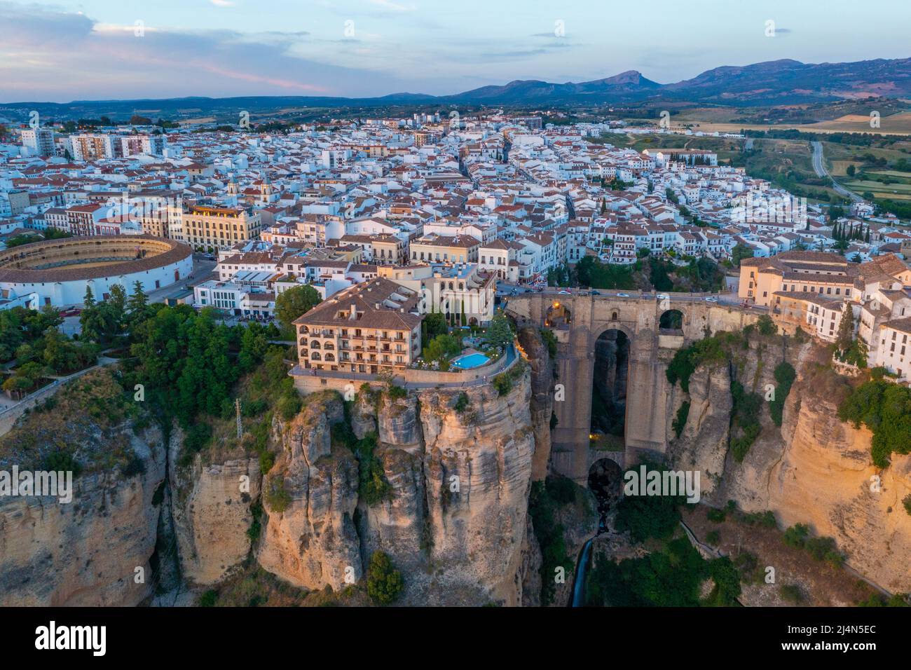 Sunset aerial view of Spanish town Ronda Stock Photo - Alamy