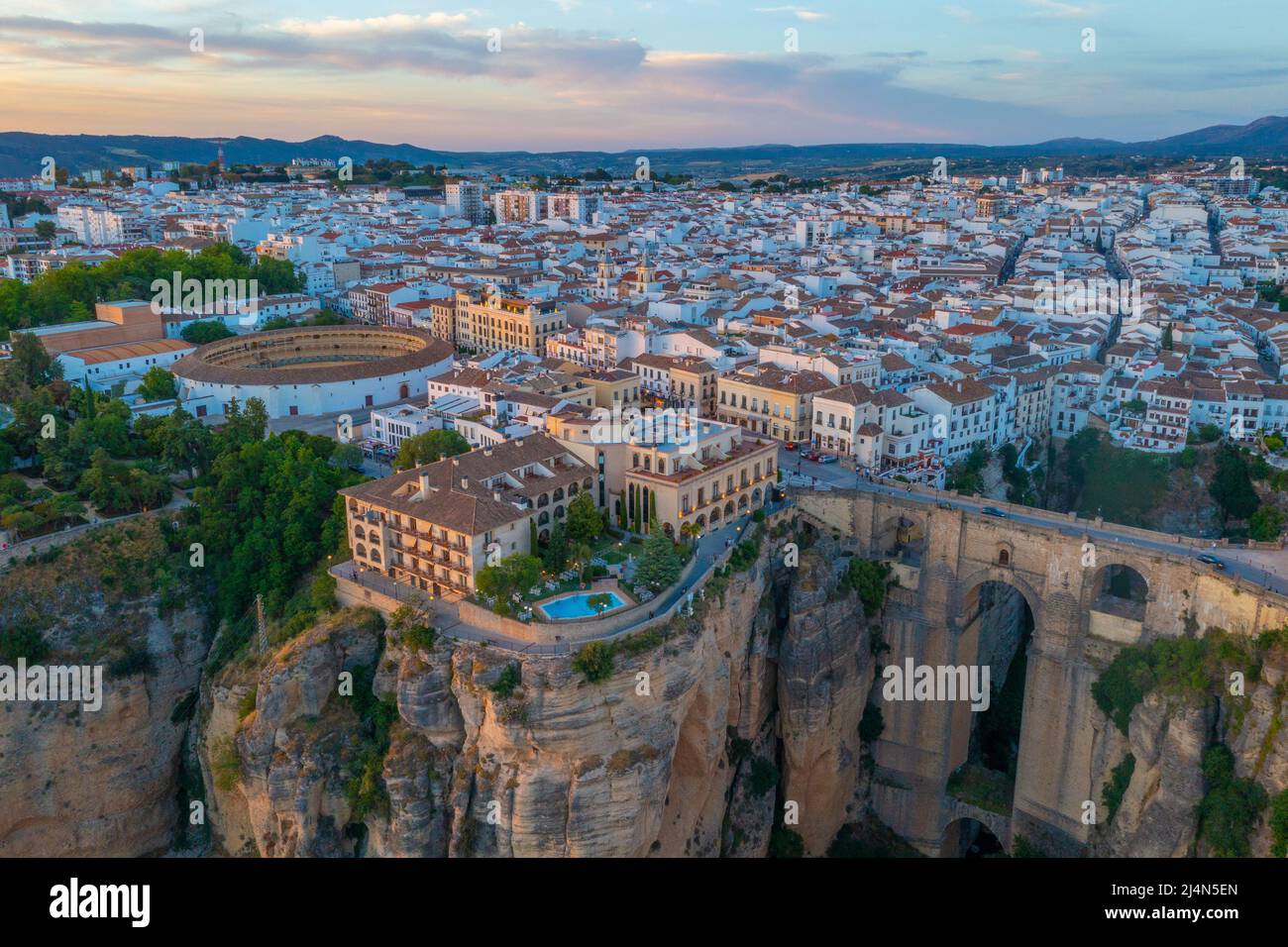 Sunset aerial view of Spanish town Ronda Stock Photo - Alamy