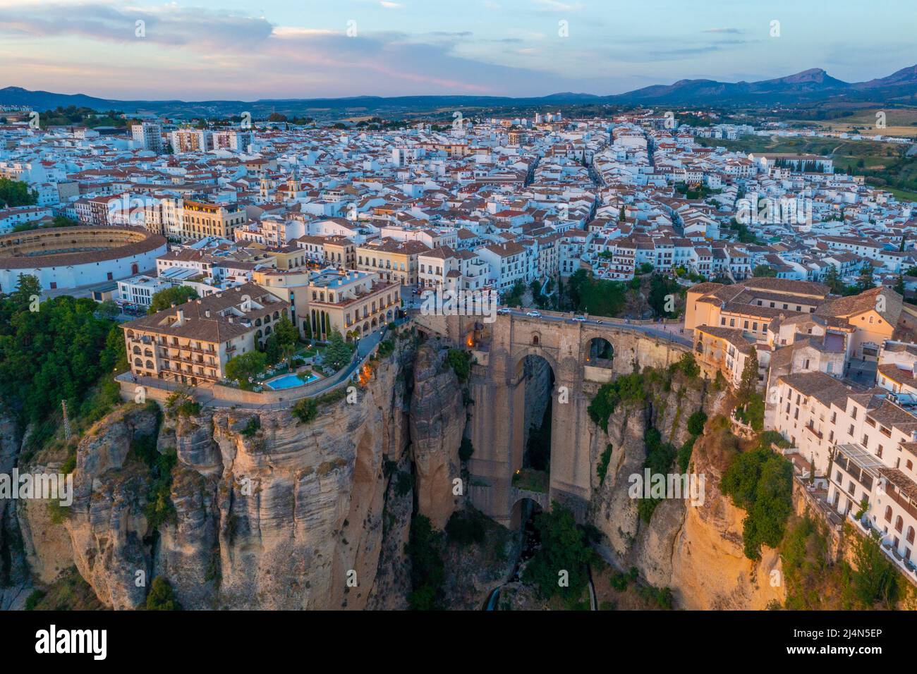 Sunset aerial view of Spanish town Ronda Stock Photo - Alamy