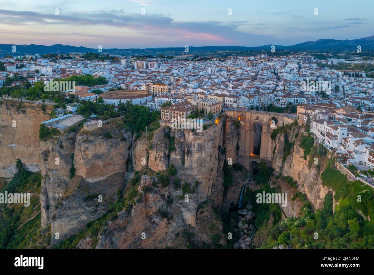 Sunset aerial view of Spanish town Ronda Stock Photo - Alamy