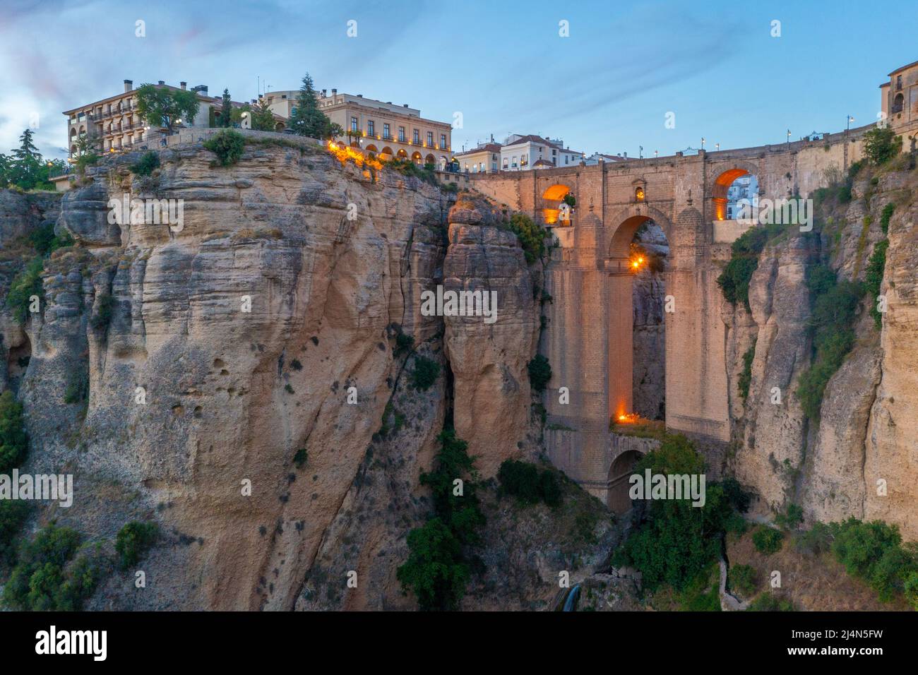 Sunset view of Puente nuevo bridge in Spanish town Ronda Stock Photo ...