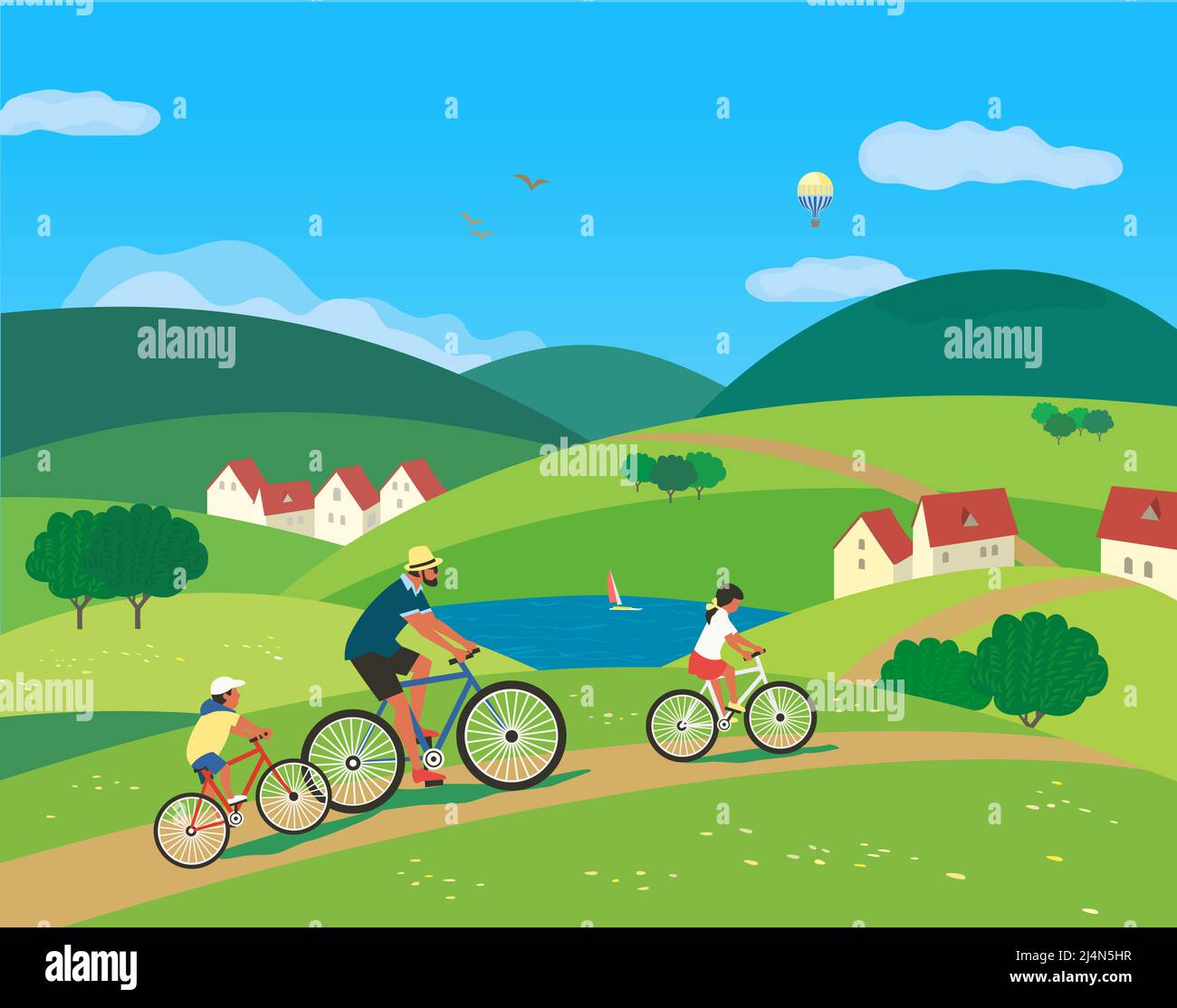 Kids biking outdoor Stock Vector Images - Alamy