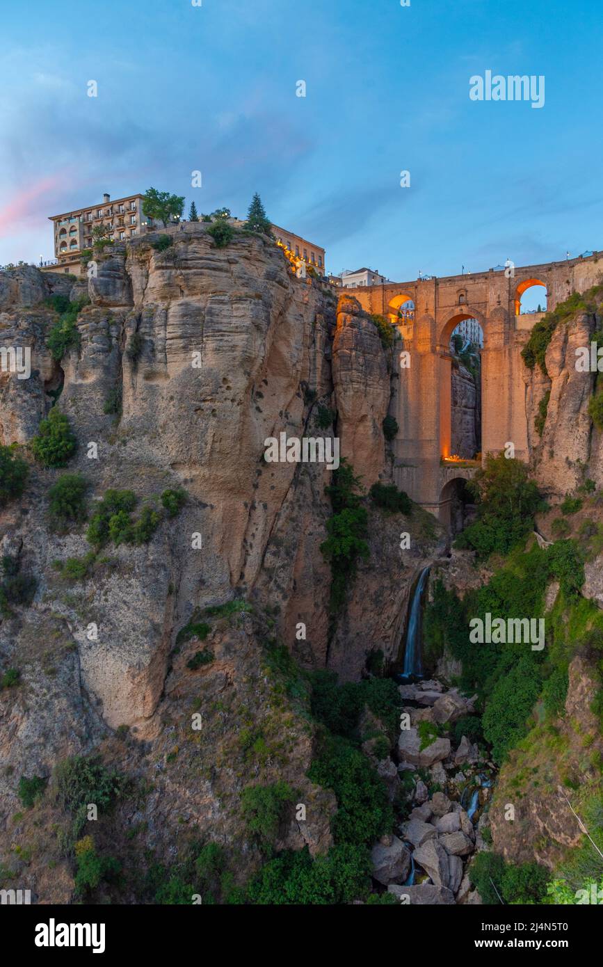 Sunset view of Puente nuevo bridge in Spanish town Ronda Stock Photo - Alamy
