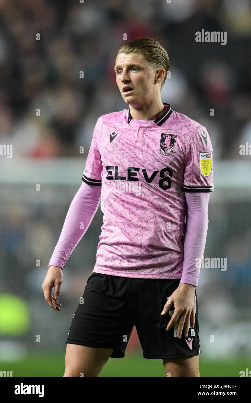 Milton Keynes, UK. 16th Apr, 2022. George Byers #14 of Sheffield ...