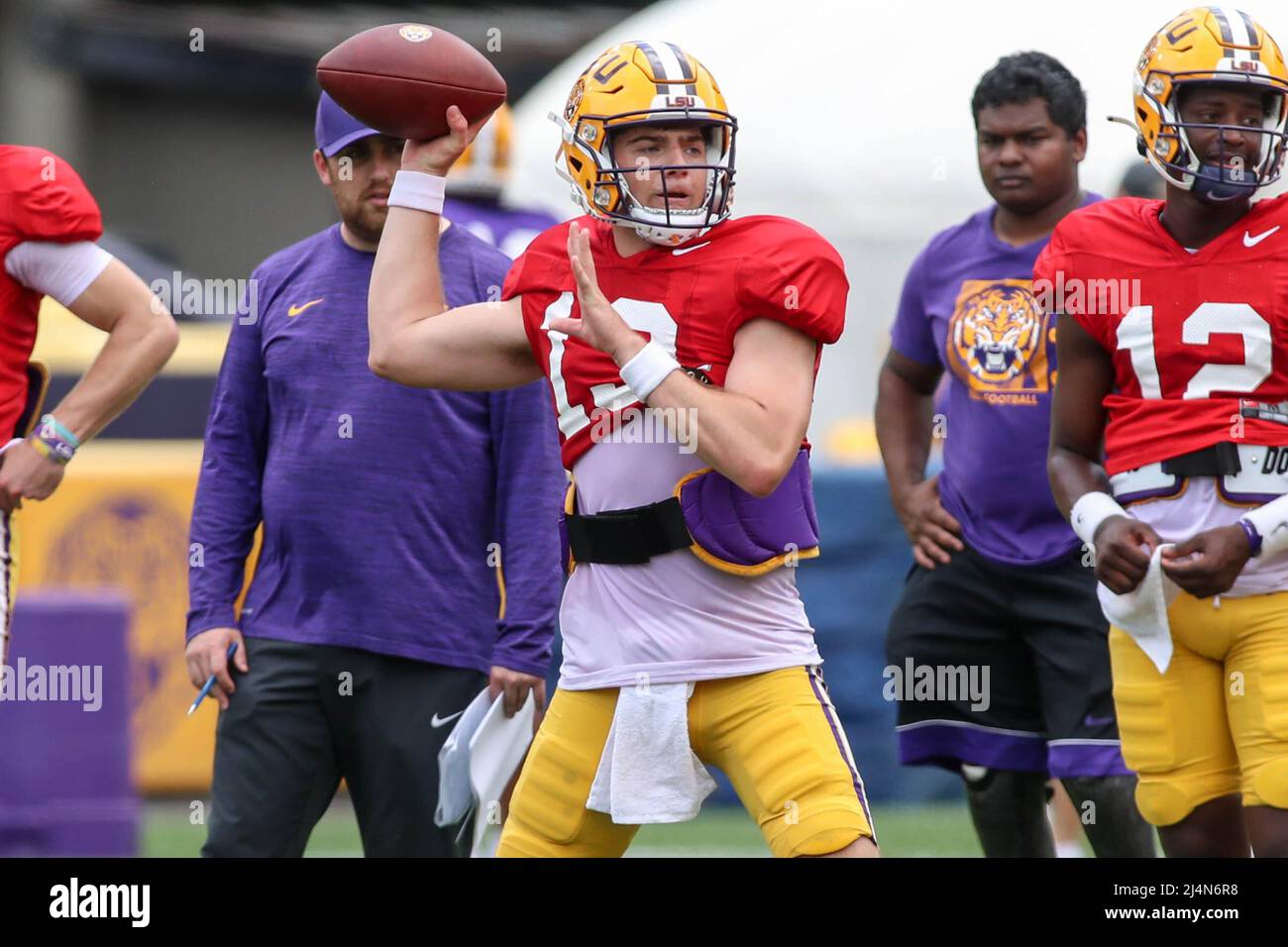 Baton Rouge, LA, USA. 16th Apr, 2022. LSU quarterback Garrett Nussmeier ...