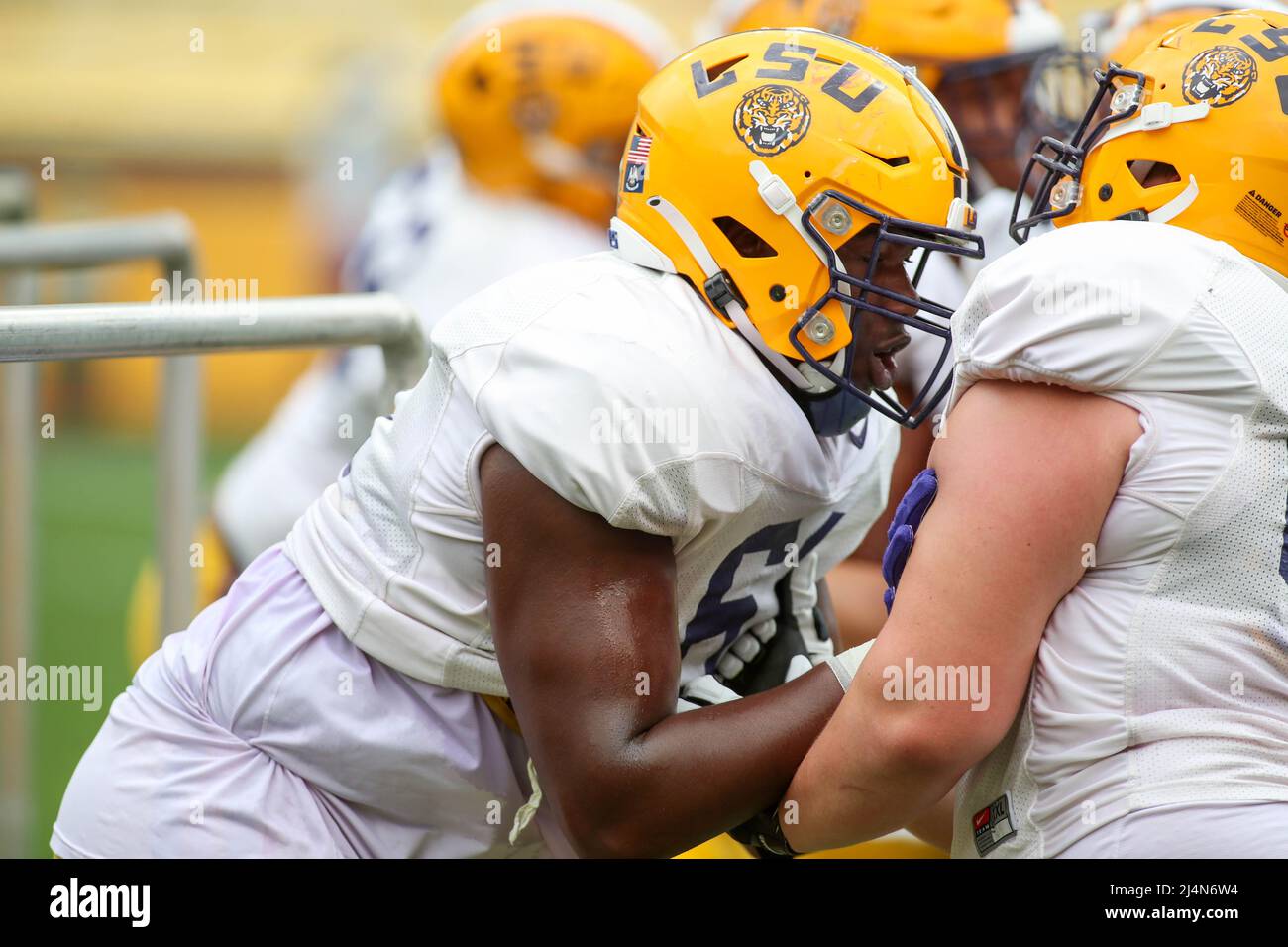 Baton Rouge, LA, USA. 16th Apr, 2022. LSU offensive lineman Cameron ...