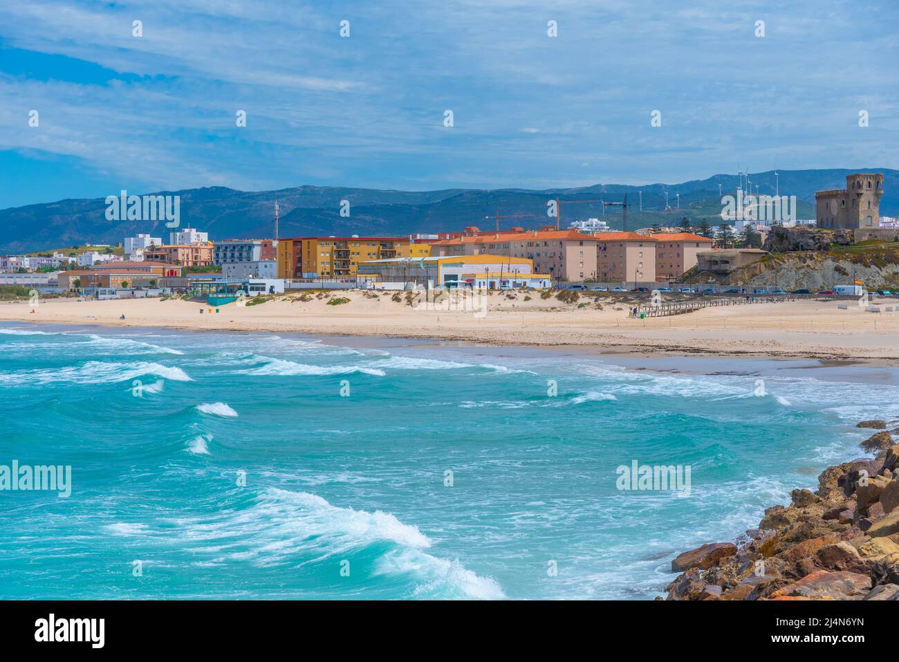 Seaside view of Spanish town Tarifa Stock Photo - Alamy