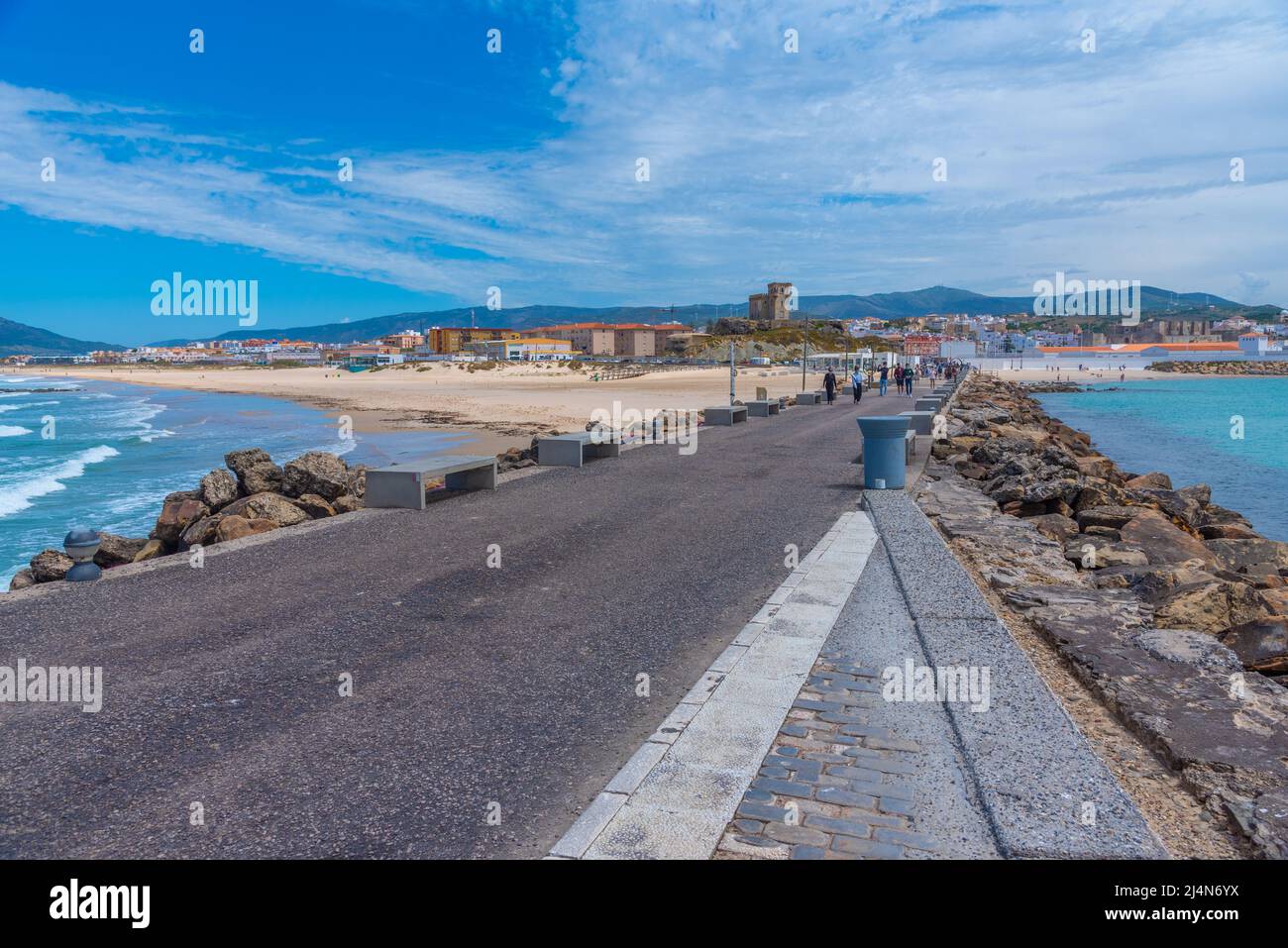 Seaside view of Spanish town Tarifa Stock Photo - Alamy