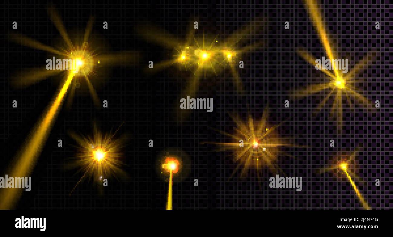 Lens flares effect, yellow light flashes isolated on transparent ...