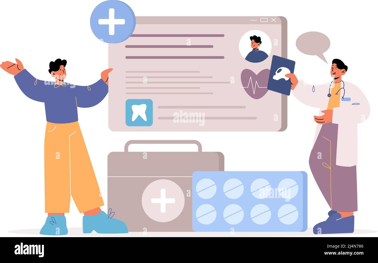 EHR technology. Electronic medical record concept. Patient and doctor ...