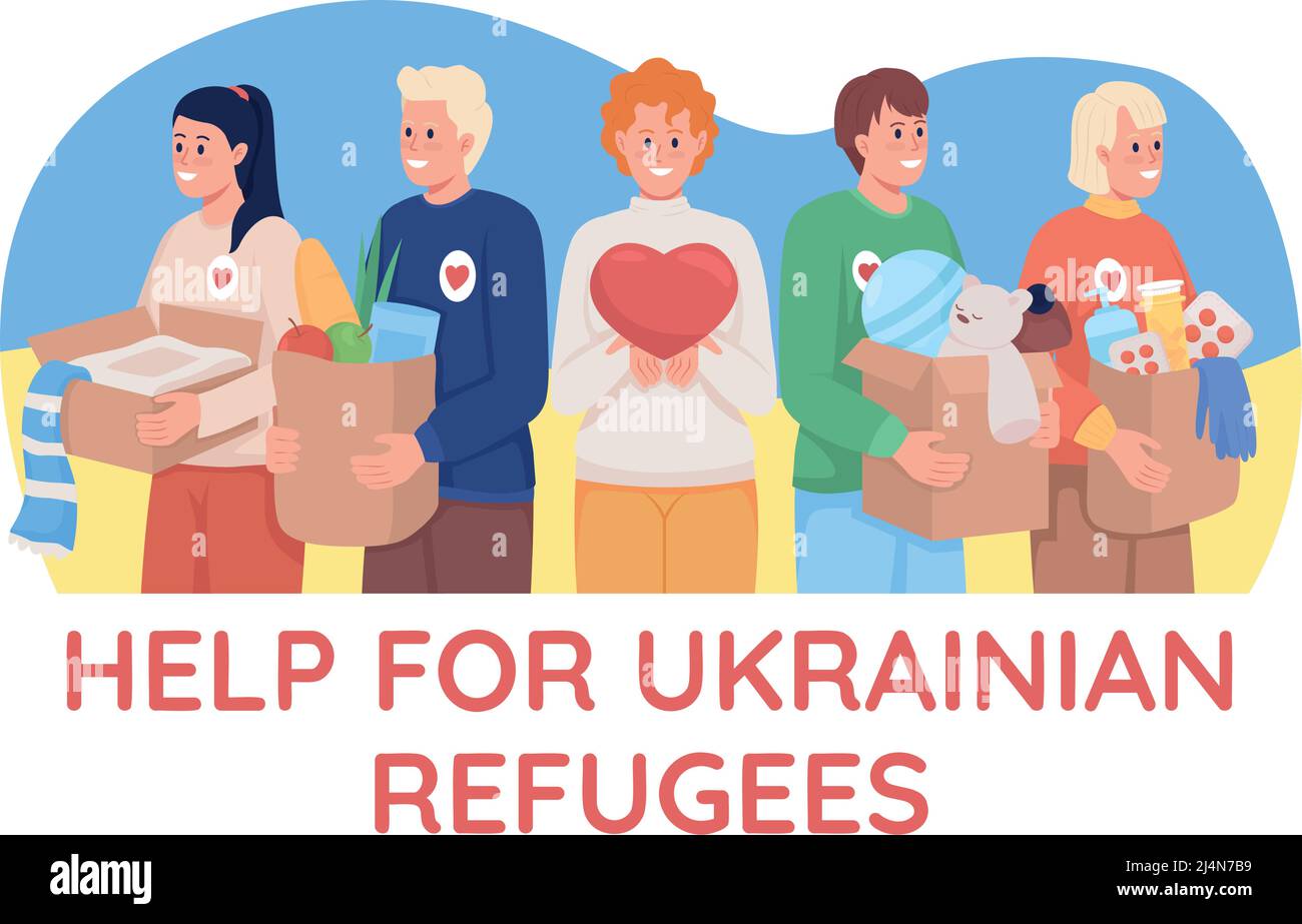 Help for ukrainian refugees 2D vector isolated illustration Stock ...