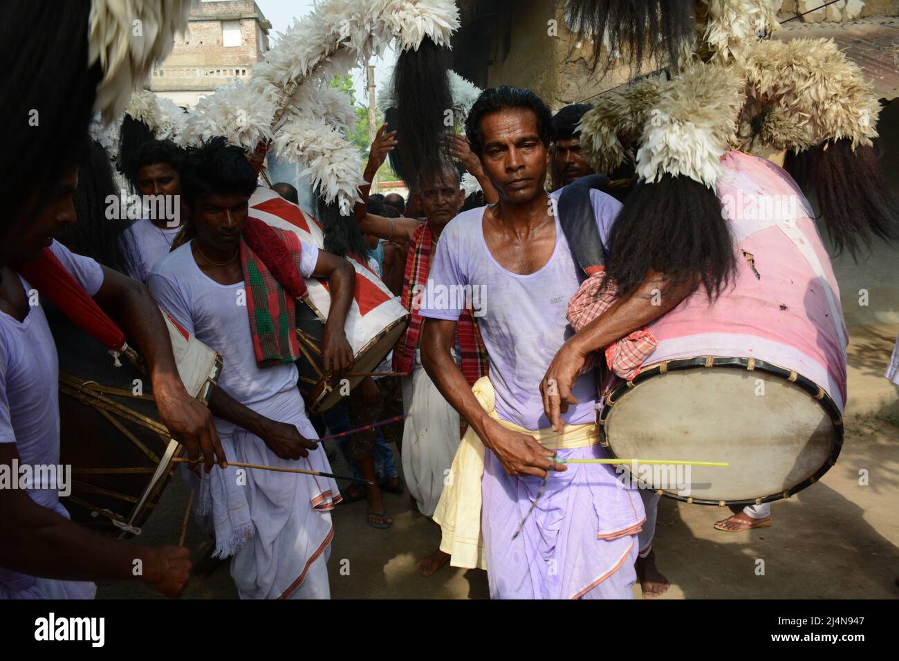 April 16, 2022, Santiniketan, West Bengal, India: Dhakis are hindu ...