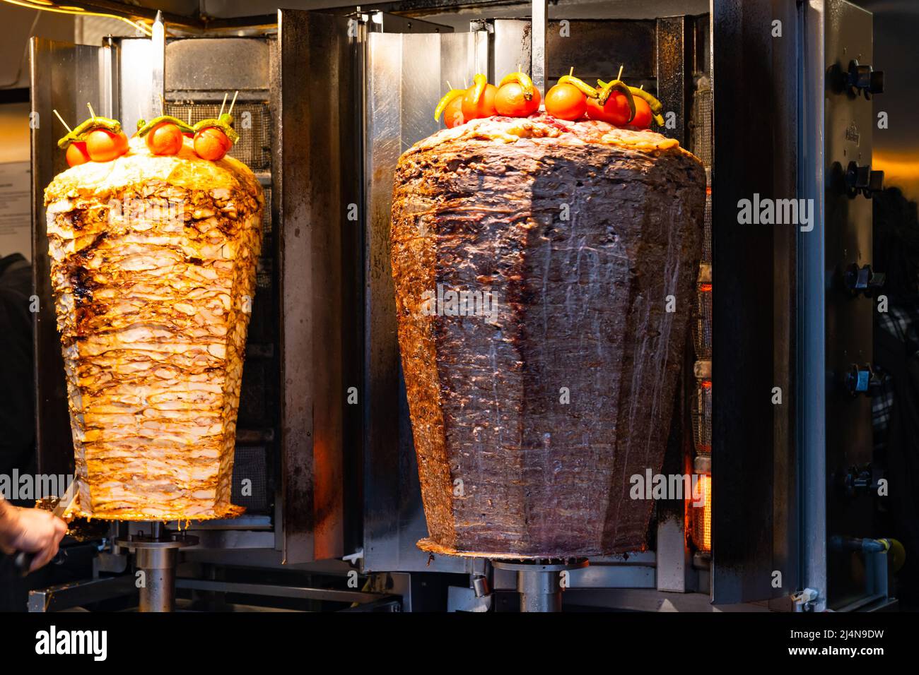 Doner kebab. Doner kebabs in a fastfood restaurant in Istanbul. Turkish ...