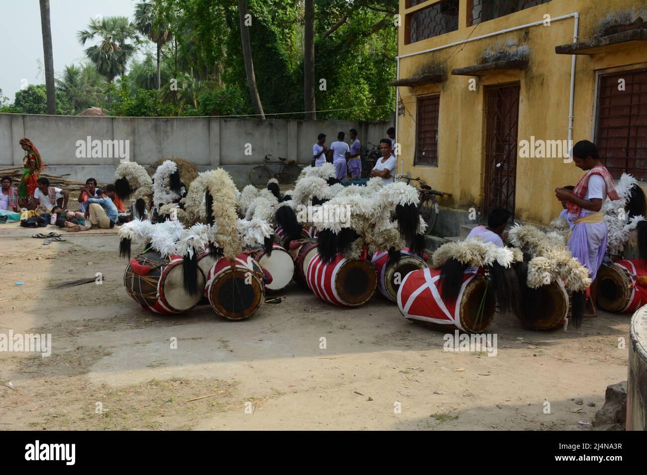 April 16, 2022, Santiniketan, West Bengal, India: Dhakis are hindu ...