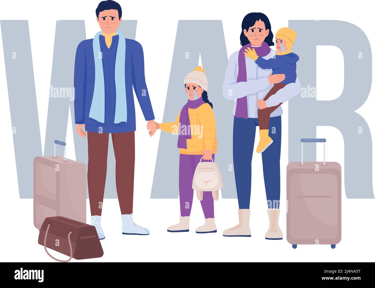 War victims waiting for evacuation 2D vector isolated illustration ...