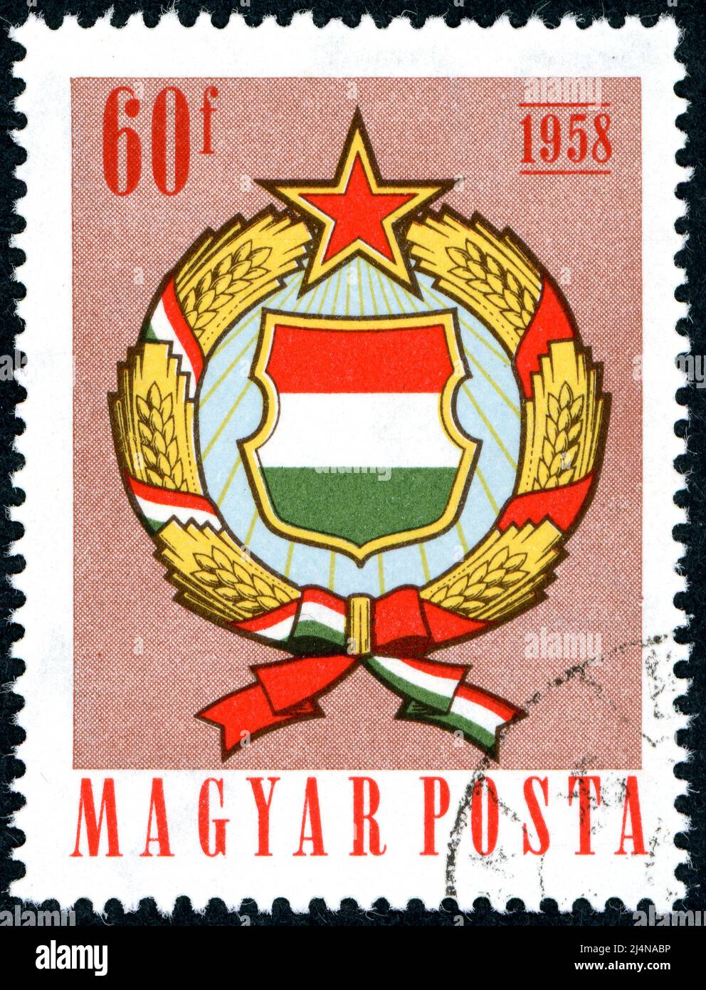 HUNGARY - CIRCA 1958: Postage stamp printed in Hungary, showing coat of ...