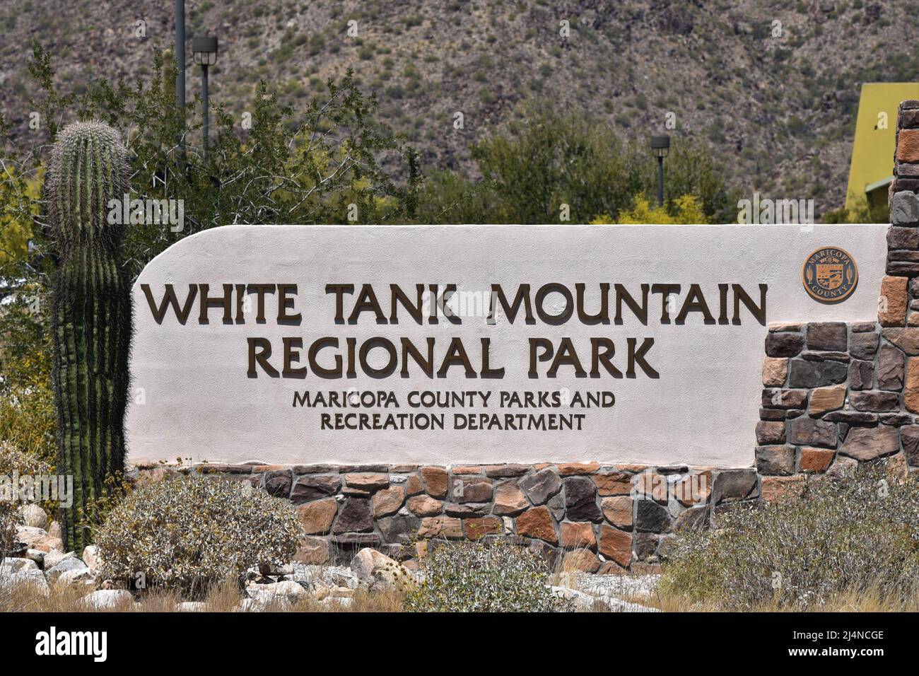 Sign for White Tank Mountain Regional Park in Waddell Arizona Stock ...