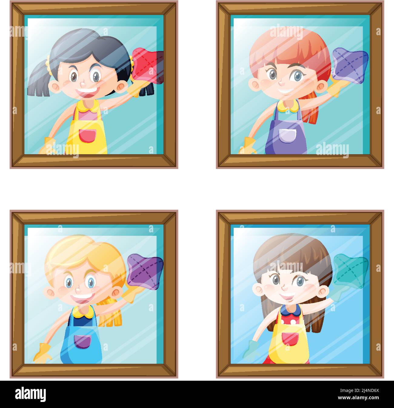 Girl cleaning mirror window illustration Stock Vector Image & Art - Alamy