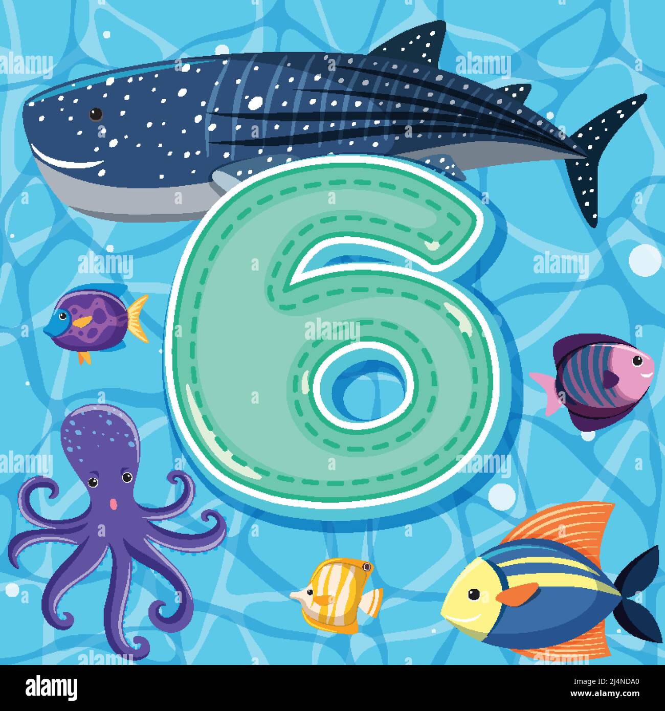 Number six with sea animals illustration Stock Vector Image & Art - Alamy