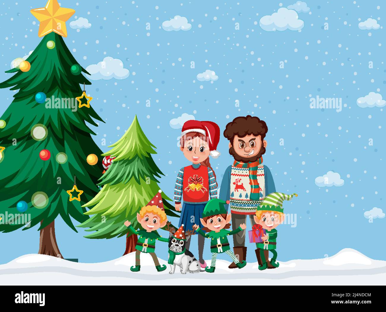 Christmas holidays with family in the snow illustration Stock Vector ...