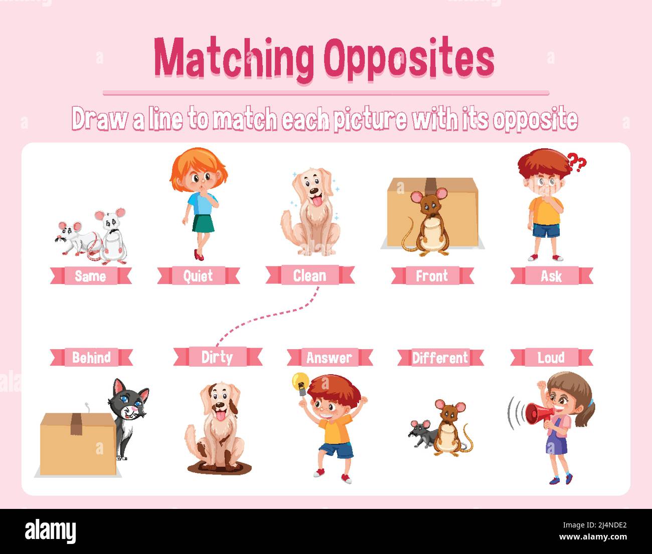 Matching opposite words worksheet for kids illustration Stock Vector ...