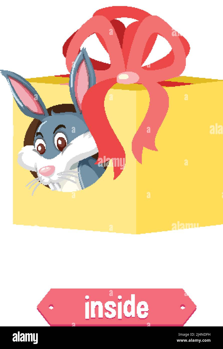 Preposition wordcard with bunny inside box illustration Stock Vector ...