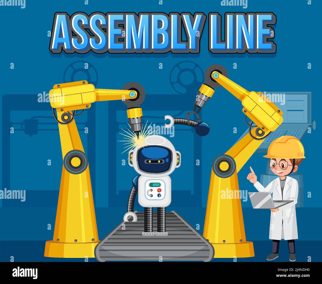 Production process concept with assembly line banner design ...